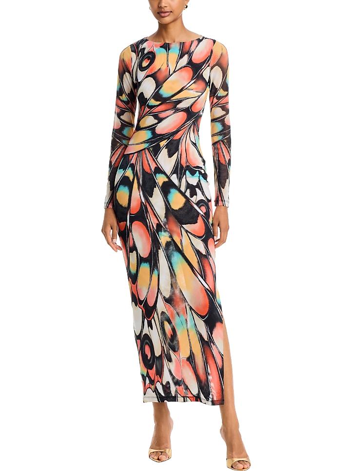 AFRM Afrm Butterfly Print Boat Neck Maxi Dress